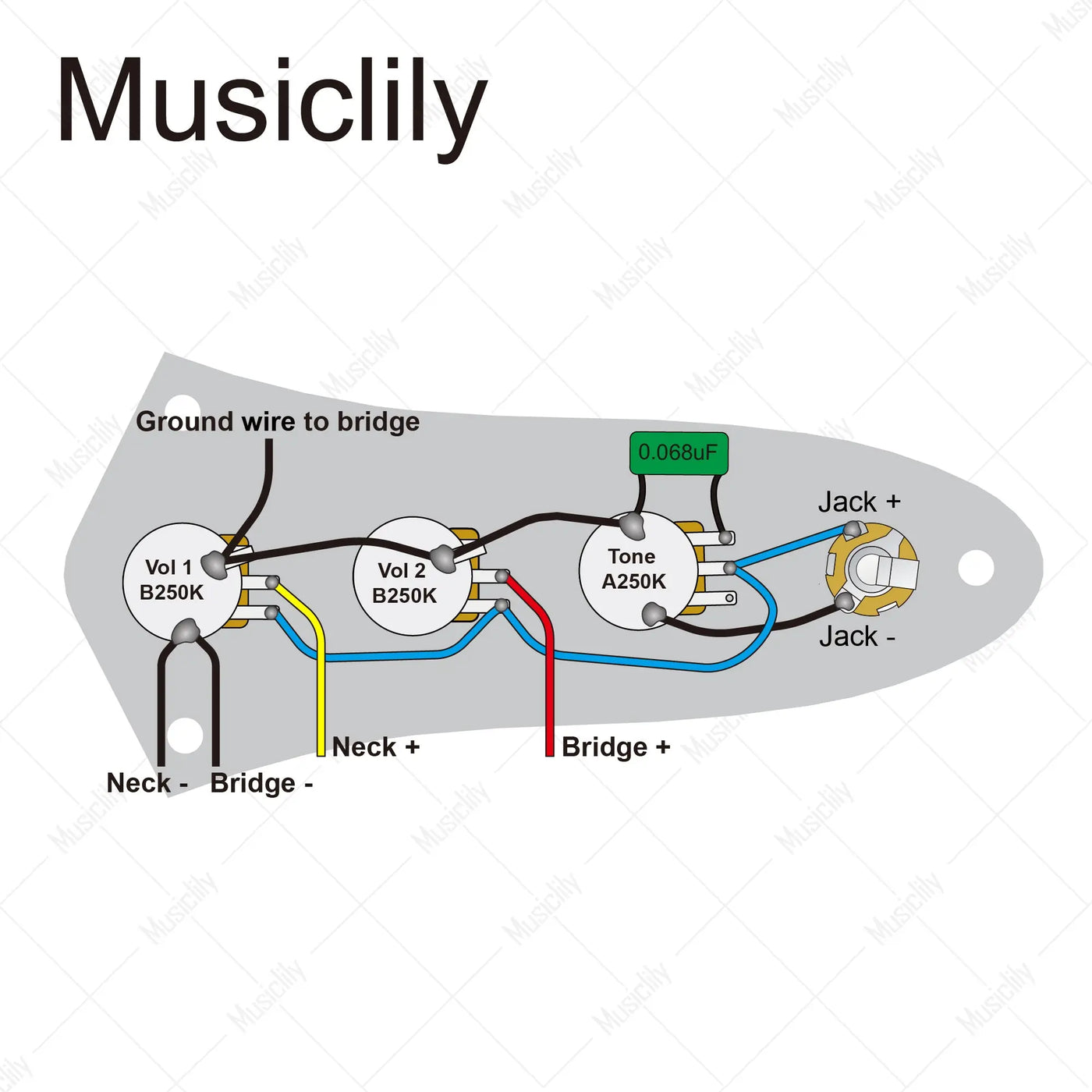 Musiclily Loaded Prewired Jazz Bass Control Plate for JB Style Bass ...